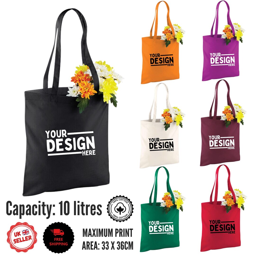 Custom Text/logo Tote Bags, Personalised Multicolor Tote Bags, Favorite ...