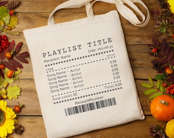 Custom Song Receipt Tote Bag | Personalized Music Playlist Canvas Tote ...
