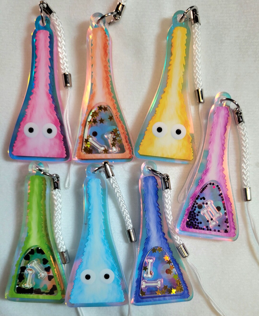 Worm on a String Two Sided Shaker Charm With Bones and Glitter Inside ...