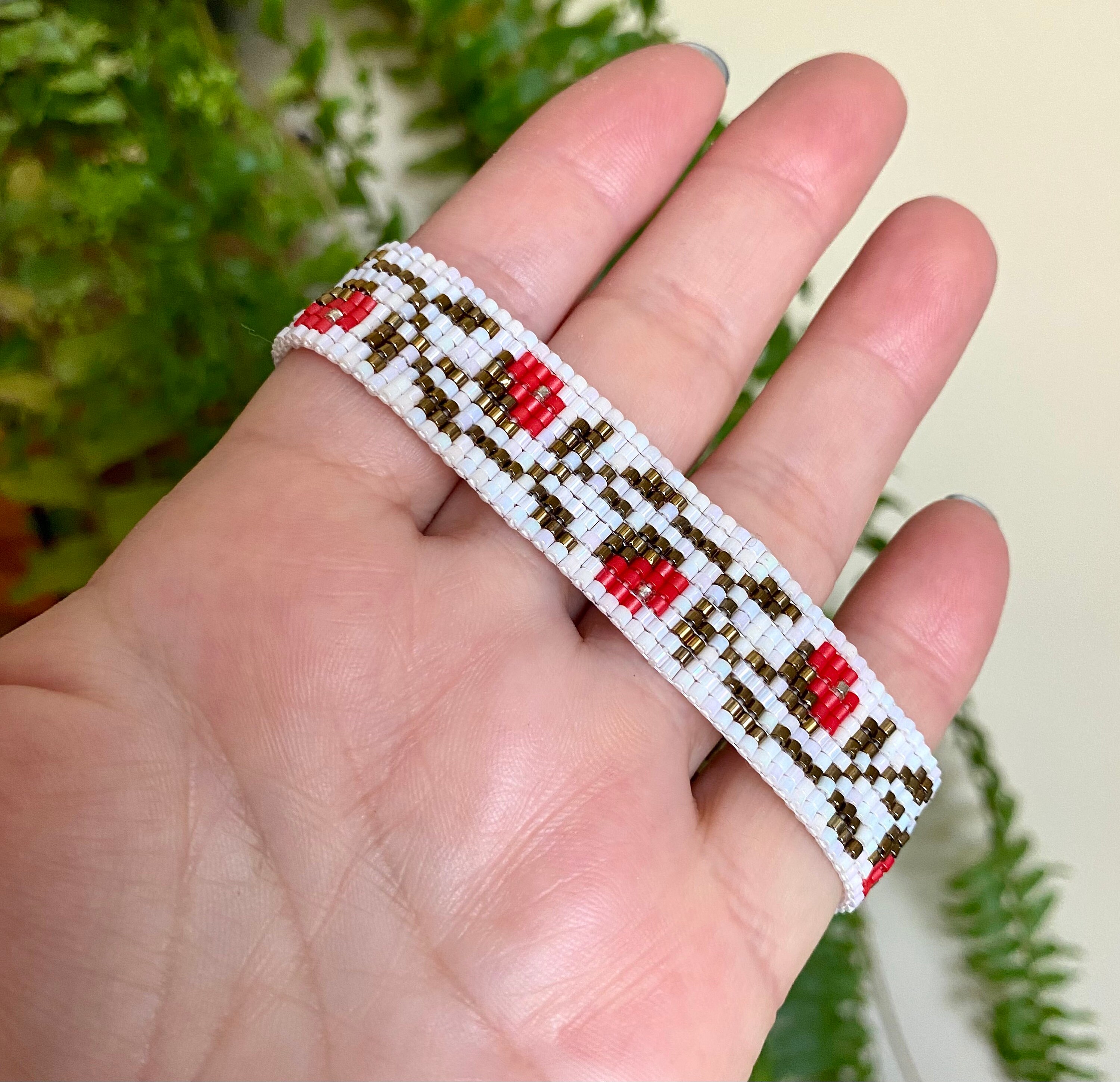 White Bronze Red Roses Flowers Bracelet Loom Beaded Bracelet - Etsy Ireland