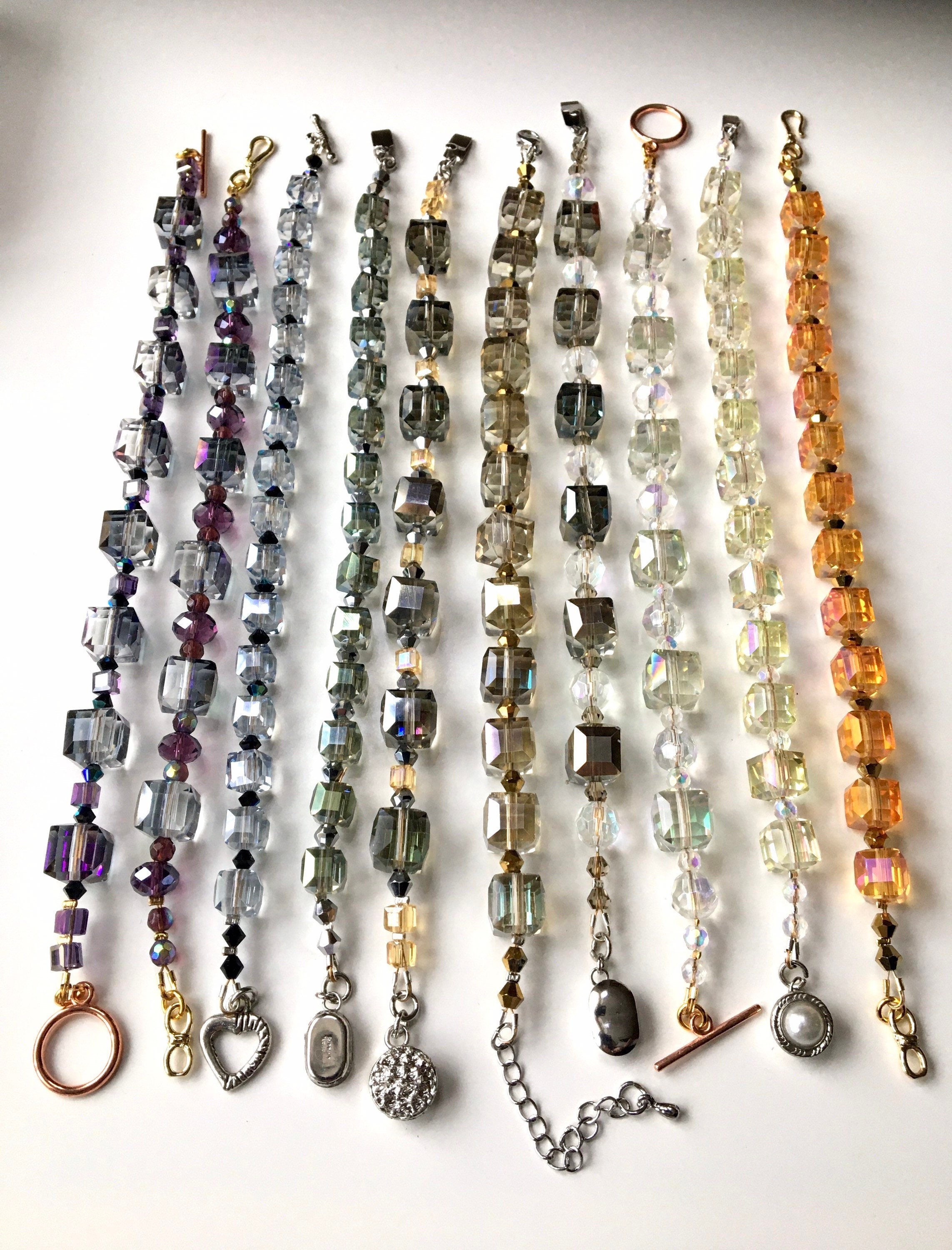 Simple Elegant Rainbow Faceted Glossy Glass Crystal Cube Beads Beaded ...