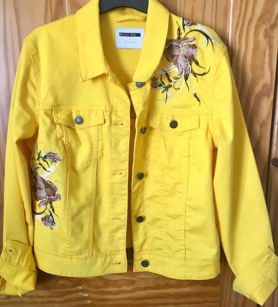Yellow Women Denim Embroidered Flowers and Butterfly Pattern - Etsy Ireland