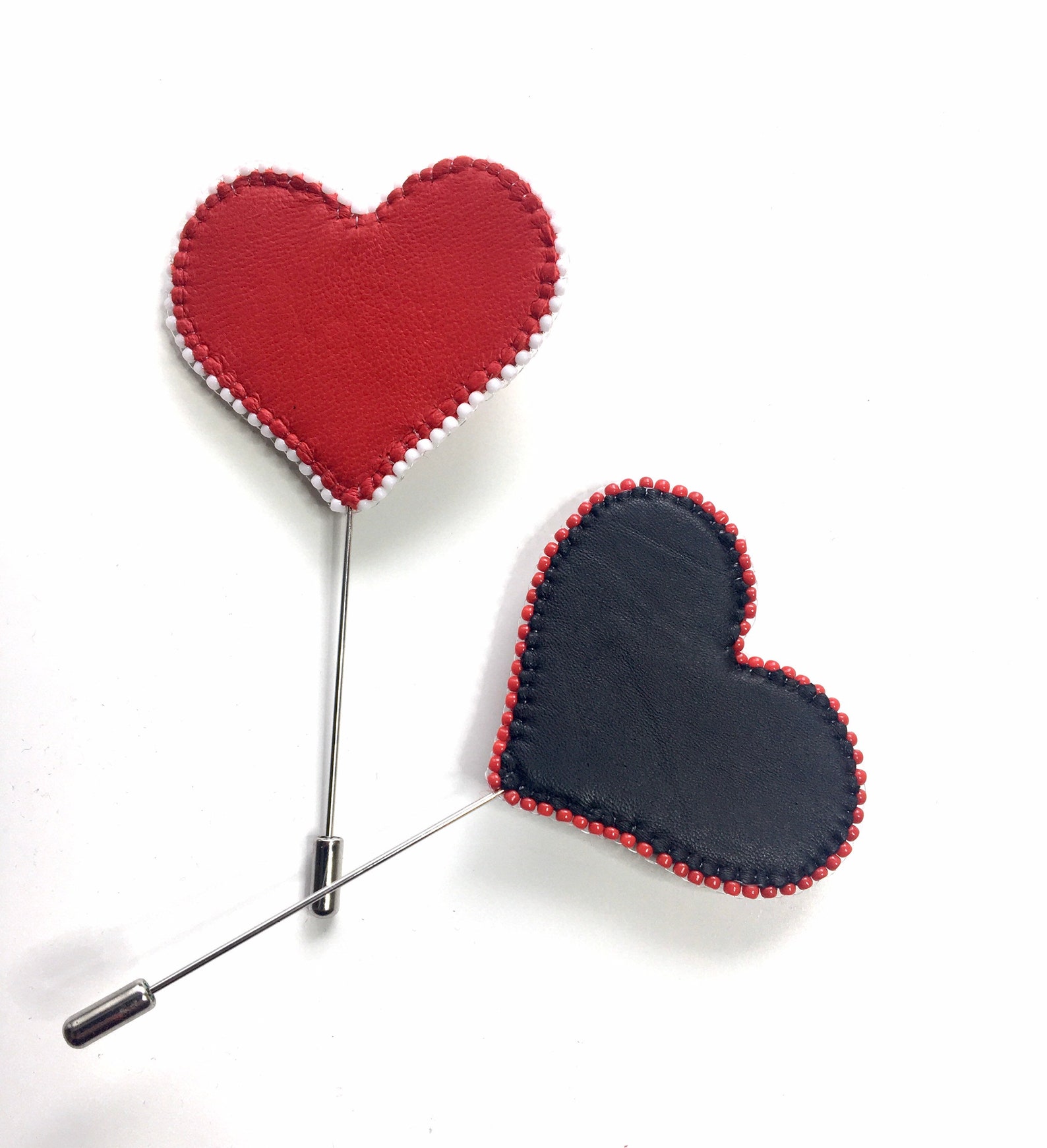 Red White Embroidered Beaded Heart Pin Brooch. Christmas Gift for Her ...