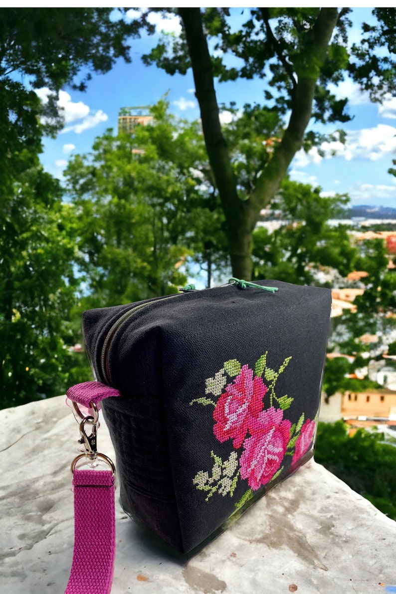 Soft Zipper Cosmetic Bag. Embroidery Roses Makeup Bag. Black - Etsy