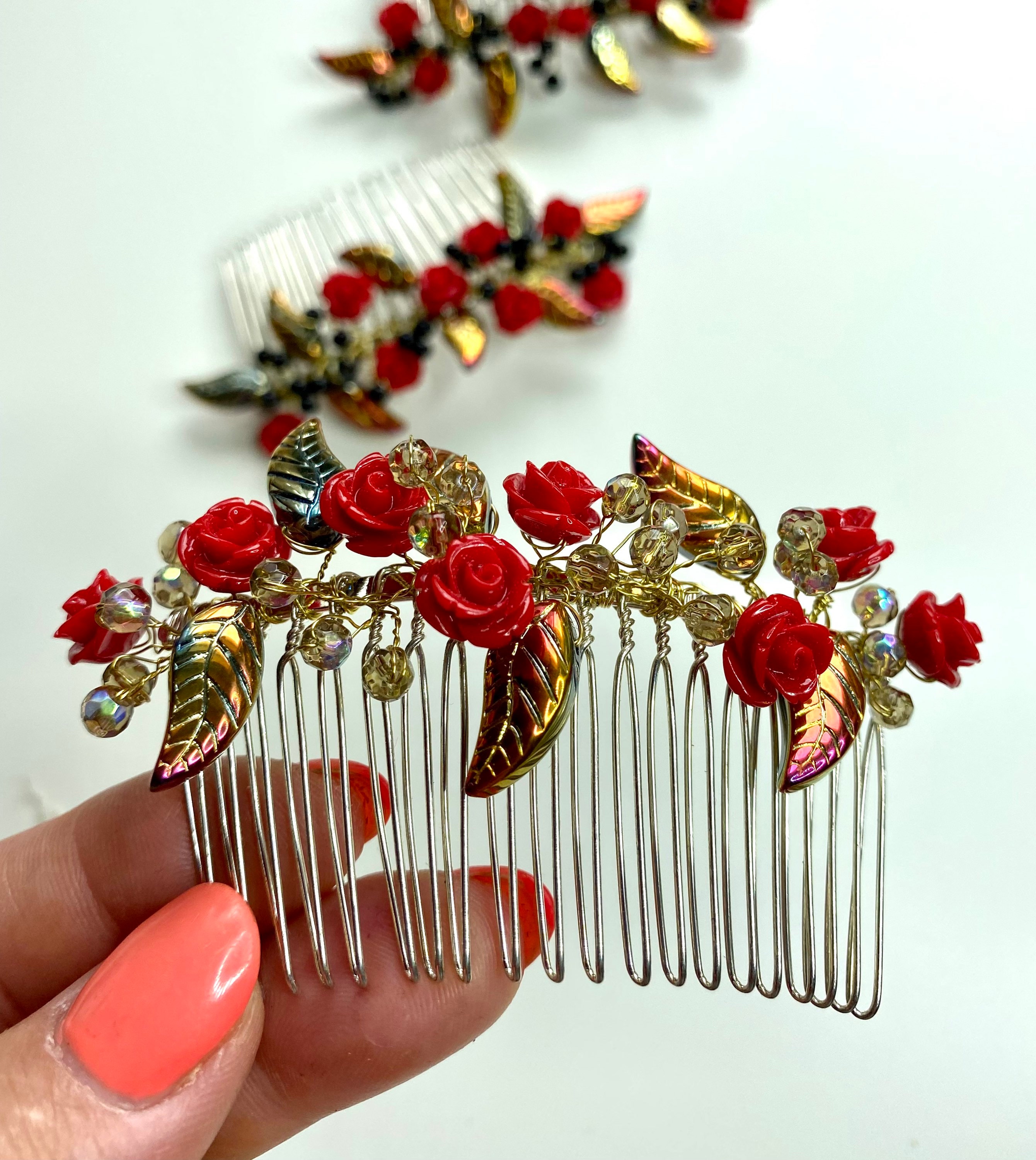 Beaded Beads Flower Hair Comb Event Hair Accessories - Etsy Ireland