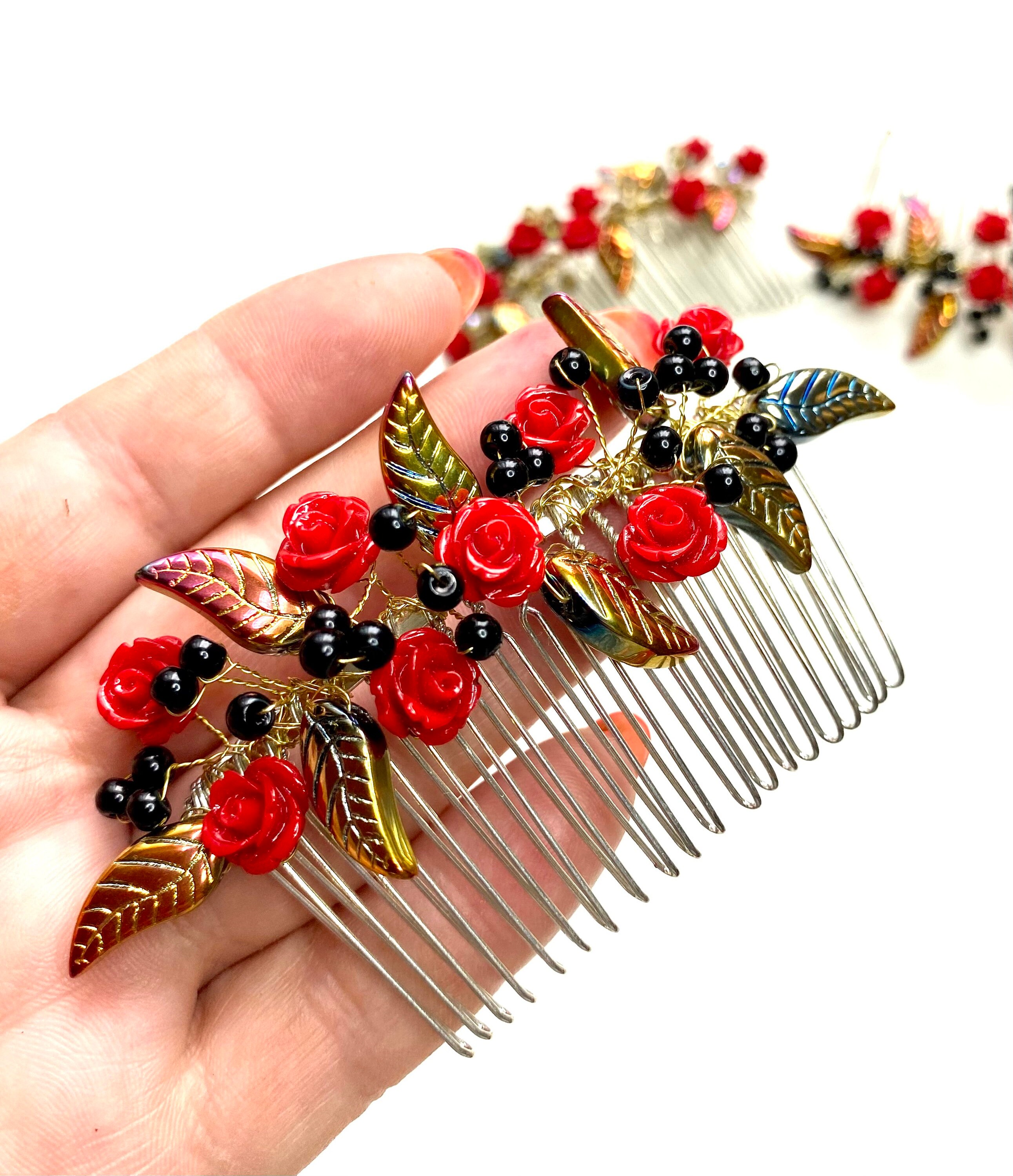 Beaded Beads Flower Hair Comb Event Hair Accessories - Etsy Ireland