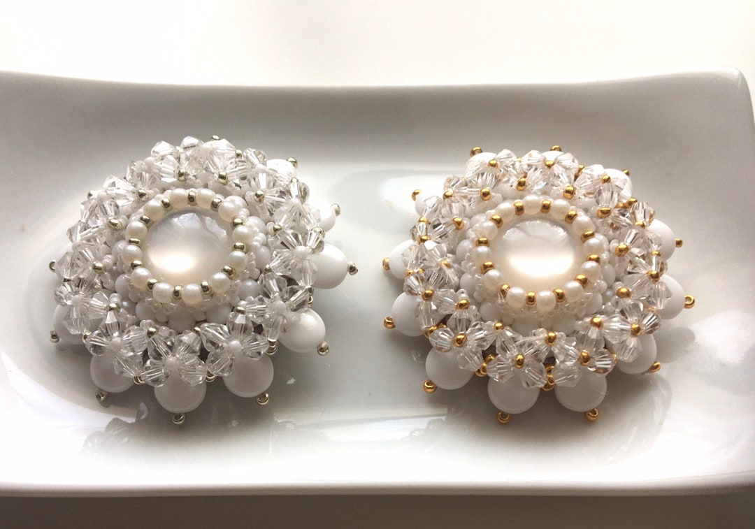 Handmade White Wedding Embroidered Beaded Round Brooch With Gift Box ...