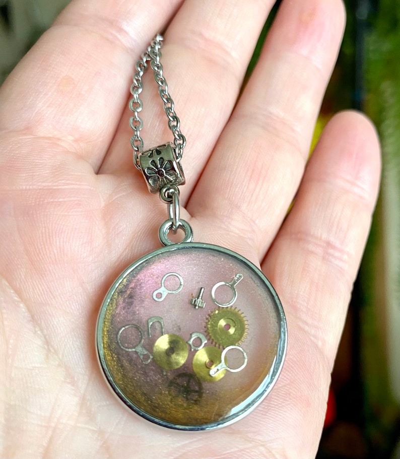 Clock Mechanism Round Locket Pendant Necklace Pink Gold - Etsy