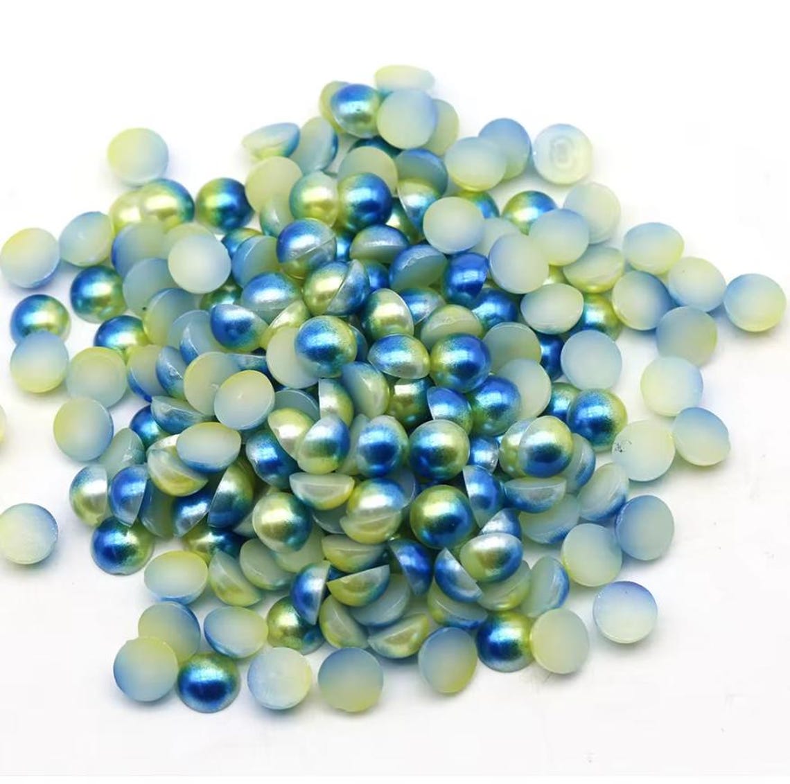 NEW- Green Navy Rainbow Flat Back Half Round Bead Pearls - Etsy