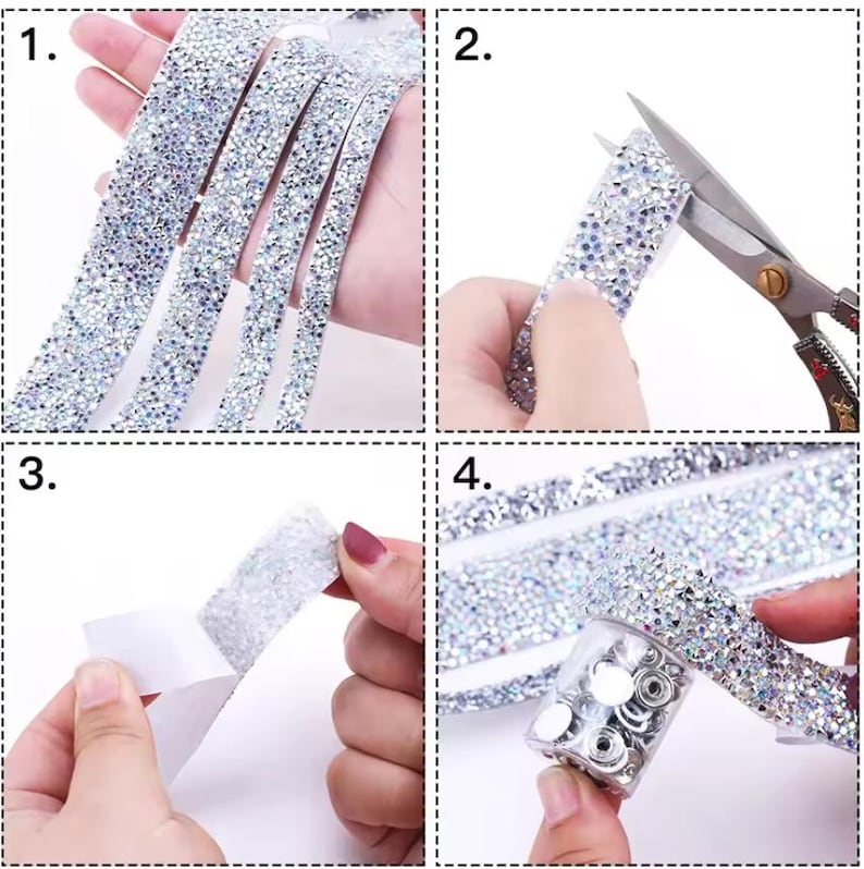 NEW Silver (no AB) 30mm Point Back Self-adhesive Rhinestone Trim Tape ...