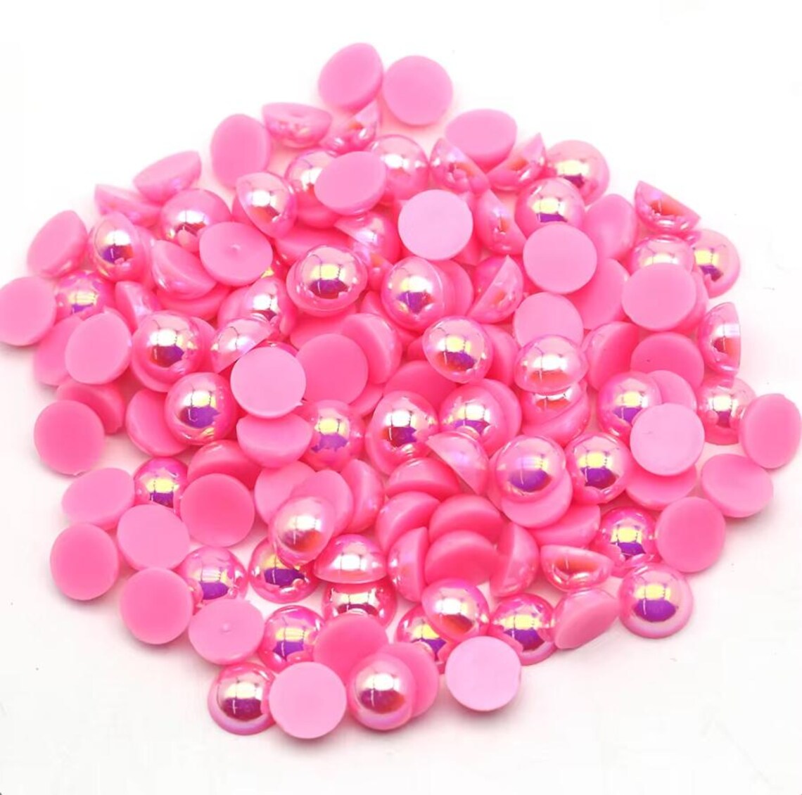 NEW- Bubblegum Pink AB Half Round Flat Back Bead Pearls - Etsy
