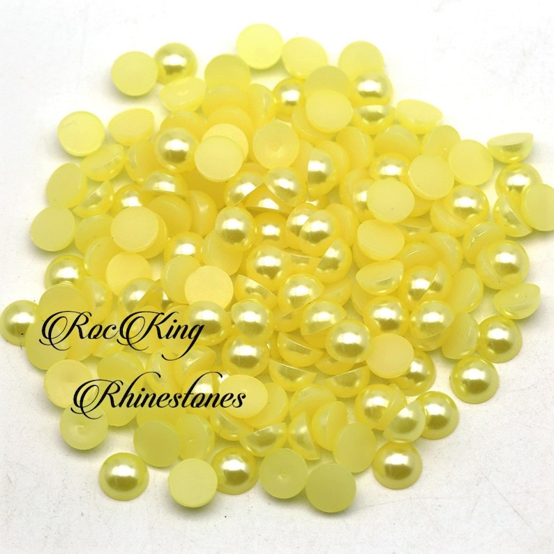 Citrine (yellow) Flat Back Half Round Non-hotfix Pearls, DIY Craft ...