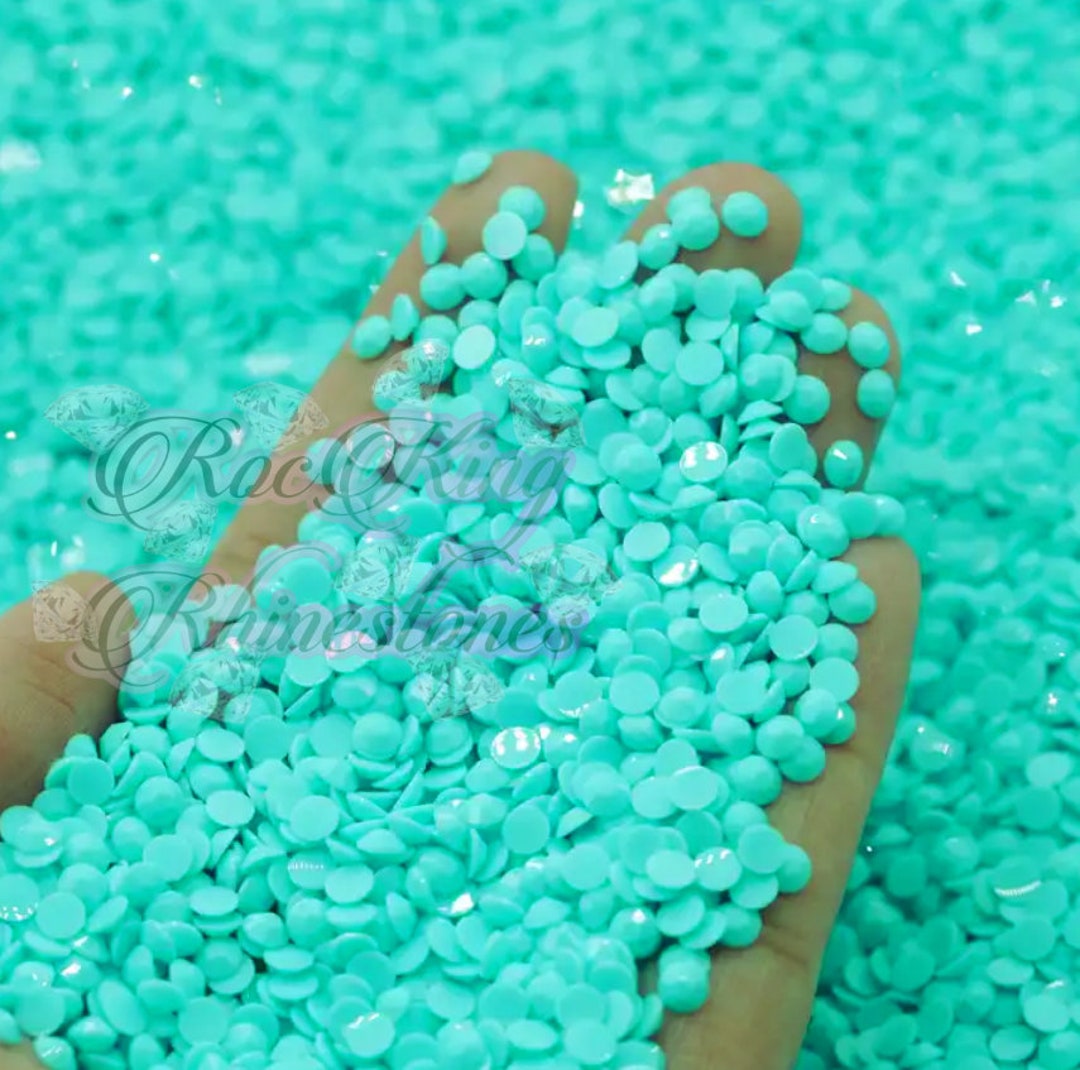 NEW Solid Aqua Green Jelly / NO AB Coating / Flatback Resin Non-hotfix ...