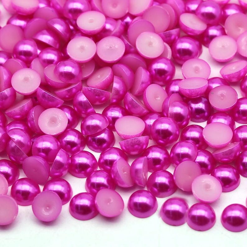 Fuchsia Magenta Flat Back Half Round Bead Pearls - Etsy