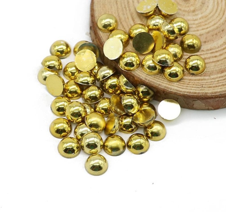 Gold Flat Back Half Round Bead Pearls - Etsy