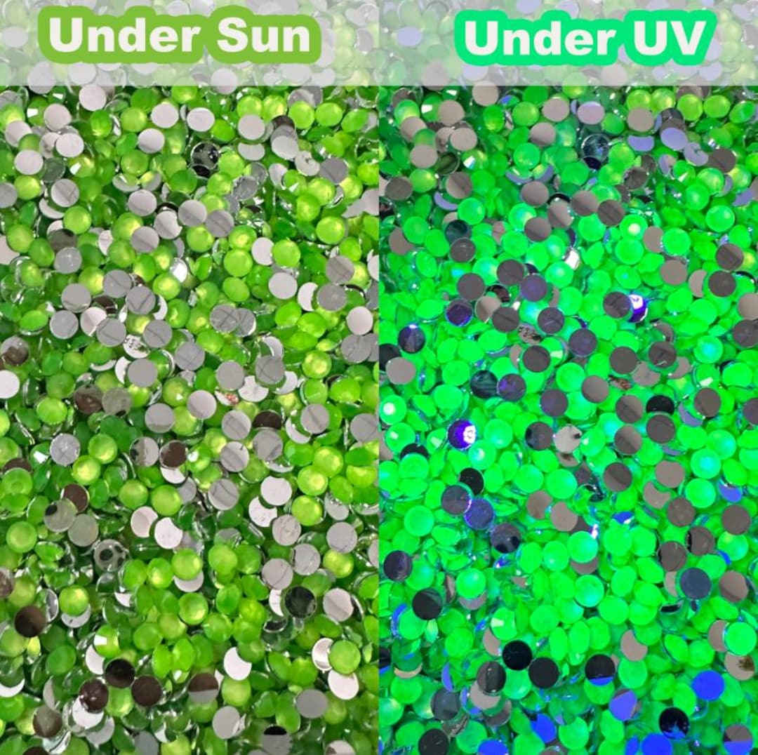 New*neon Lime Green Glow Under UV Light Fluorescent Resin Rhinestones ...