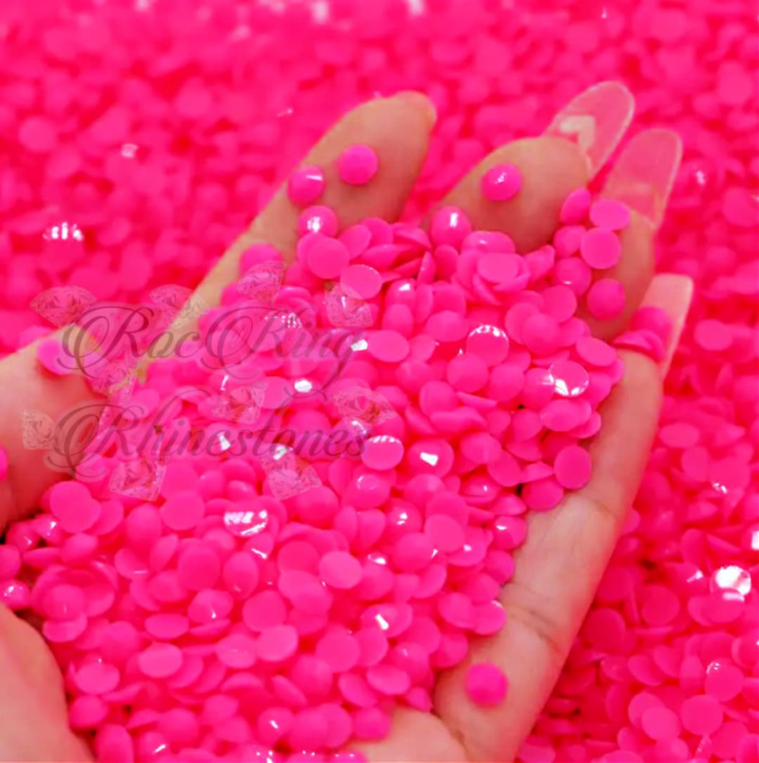 NEW* Solid Neon Pink Jelly NO AB Coating) Resin Non-hotfix Rhinestones ...