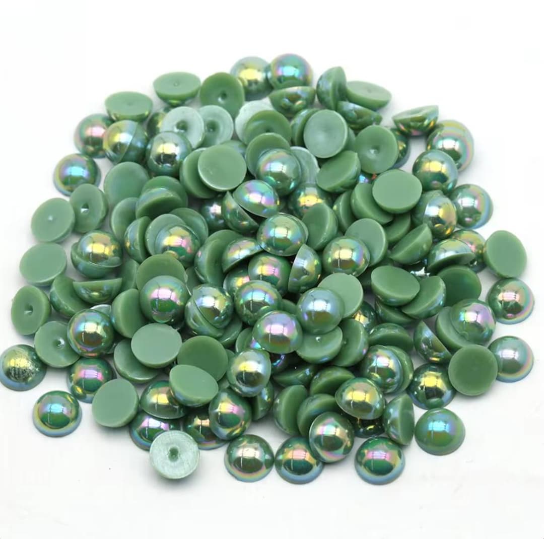 NEW- Dark Green AB Half Round Flat Back Bead Pearls - Etsy