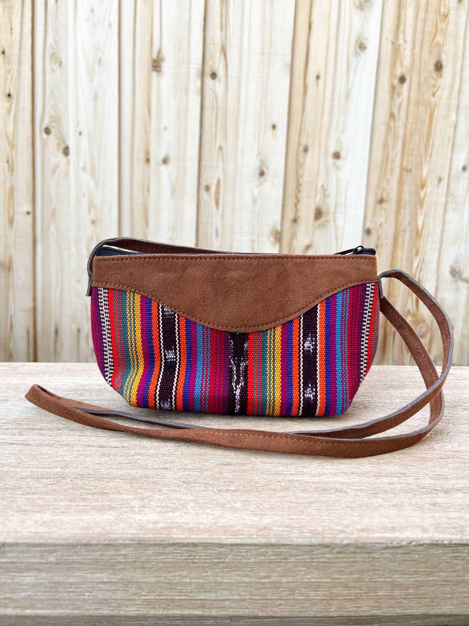 Handmade Quetzal Crossbody Bag: Guatemalan Handwoven Fabric, Faux Suede ...