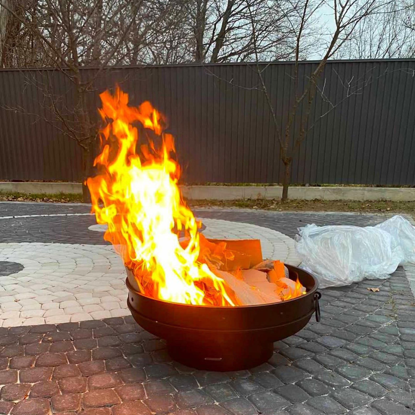 Fire Pit Bowl With Grill Grate & Cover for Yard, Camping, Outdoore ...