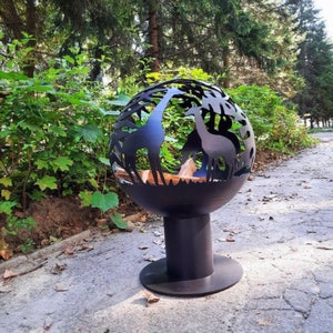 Globe Fire Pit 20" Jungle Animals for Outdoor Entertaining, Plasma Cut ...