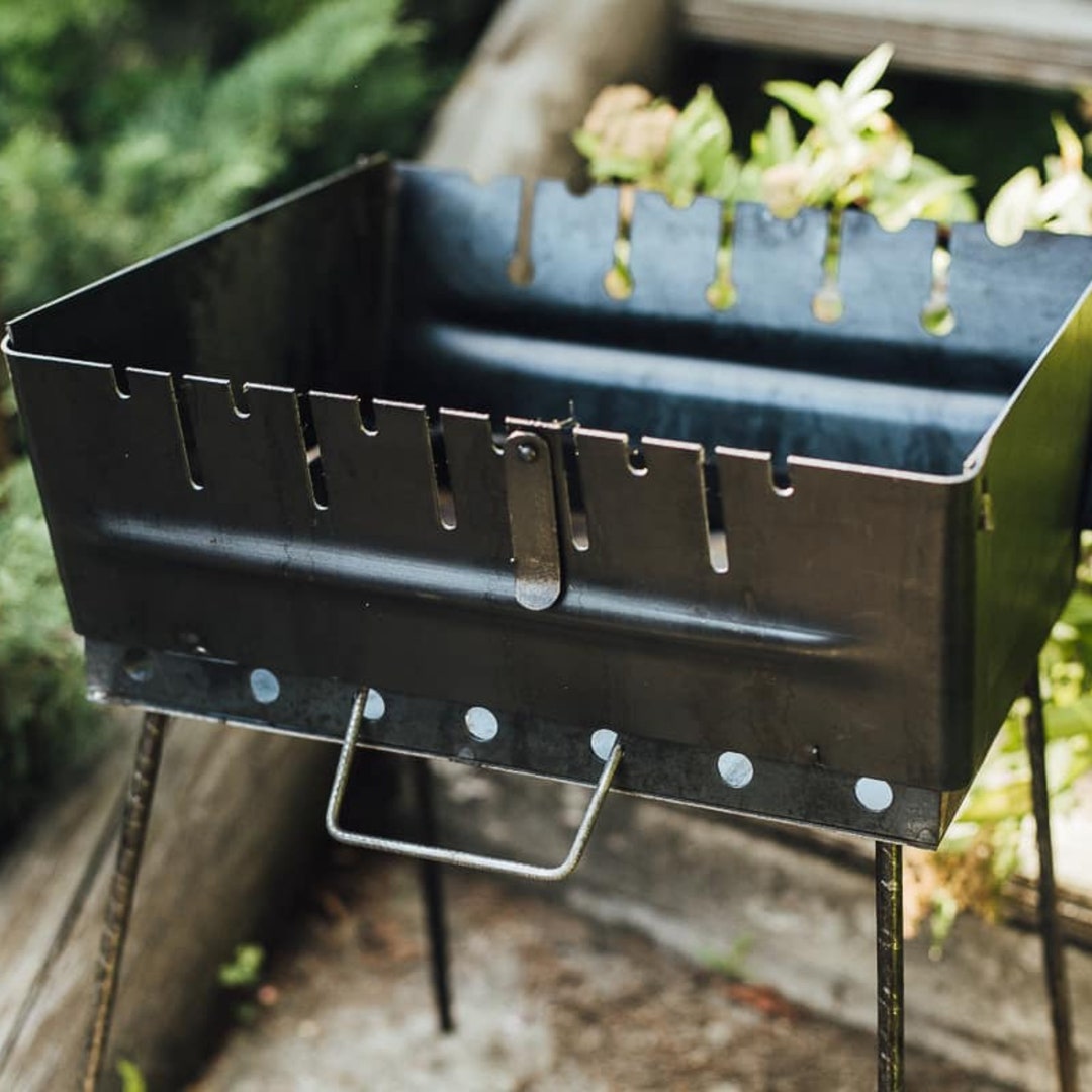 Collapsible Brazier Skewers & Tarpaulin Cover, Outdoor Flat Pack Fire ...