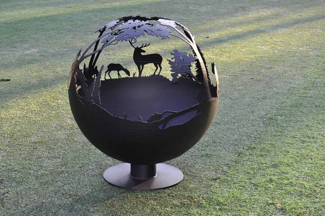 Metal Globe Fire Pit Grazing Deer 20" Perfect Gift for Dad, Fire Pit ...