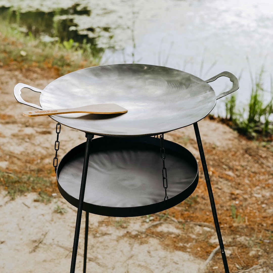 Camp Fire Skillet 18.5 With Stand, Stainless Steel Cowboy Wok for ...