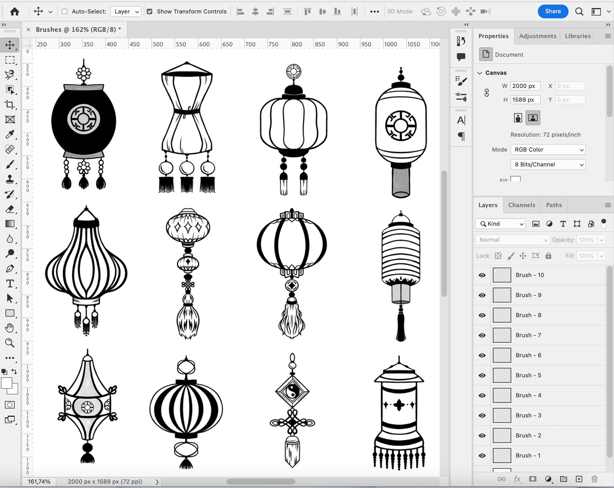 20 Photoshop Chinese Lanterns Brushes, Fresco Chandelier Brushes, Lamp ...