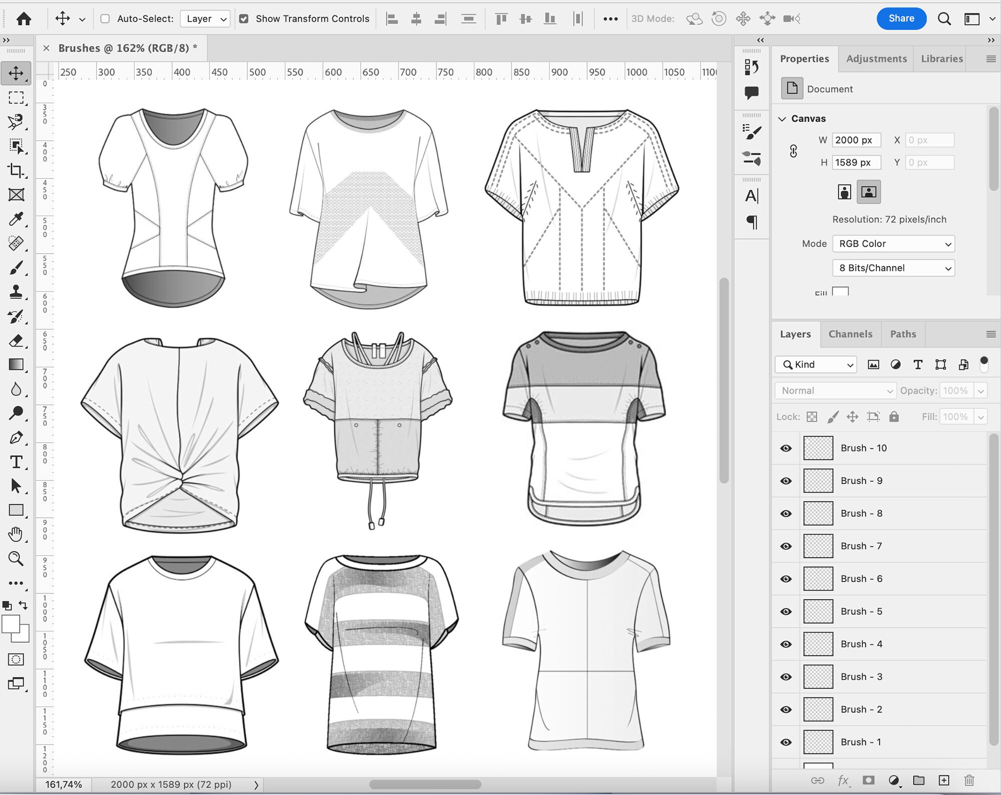 101 Photoshop T-shirts Brushes, Adobe Fresco Wear Brushes, T-shirt ...