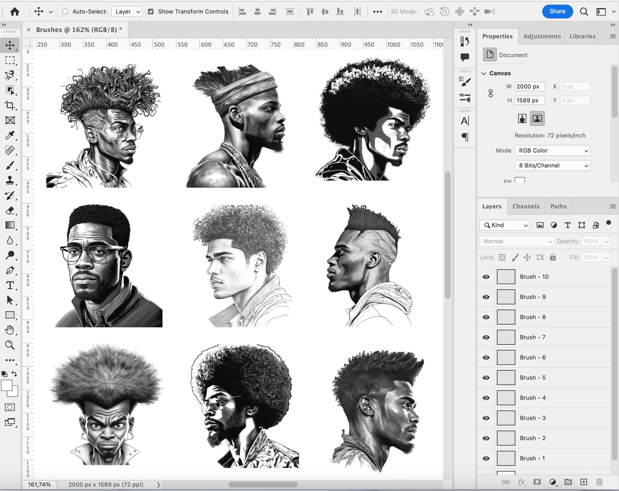 32 Photoshop Afro Men Brushes, Fresco African Man Brush, Afro People ...