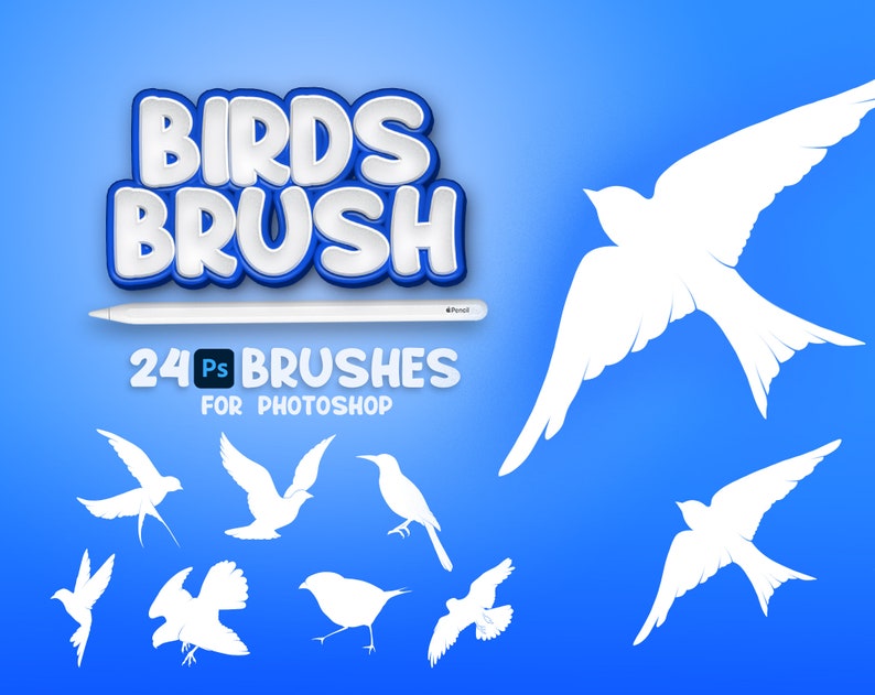 24 Photoshop Birds Brushes, Adobe Fresco Birdie Brush, Bird Stamp, Adobe Photoshop Animals Brush ...