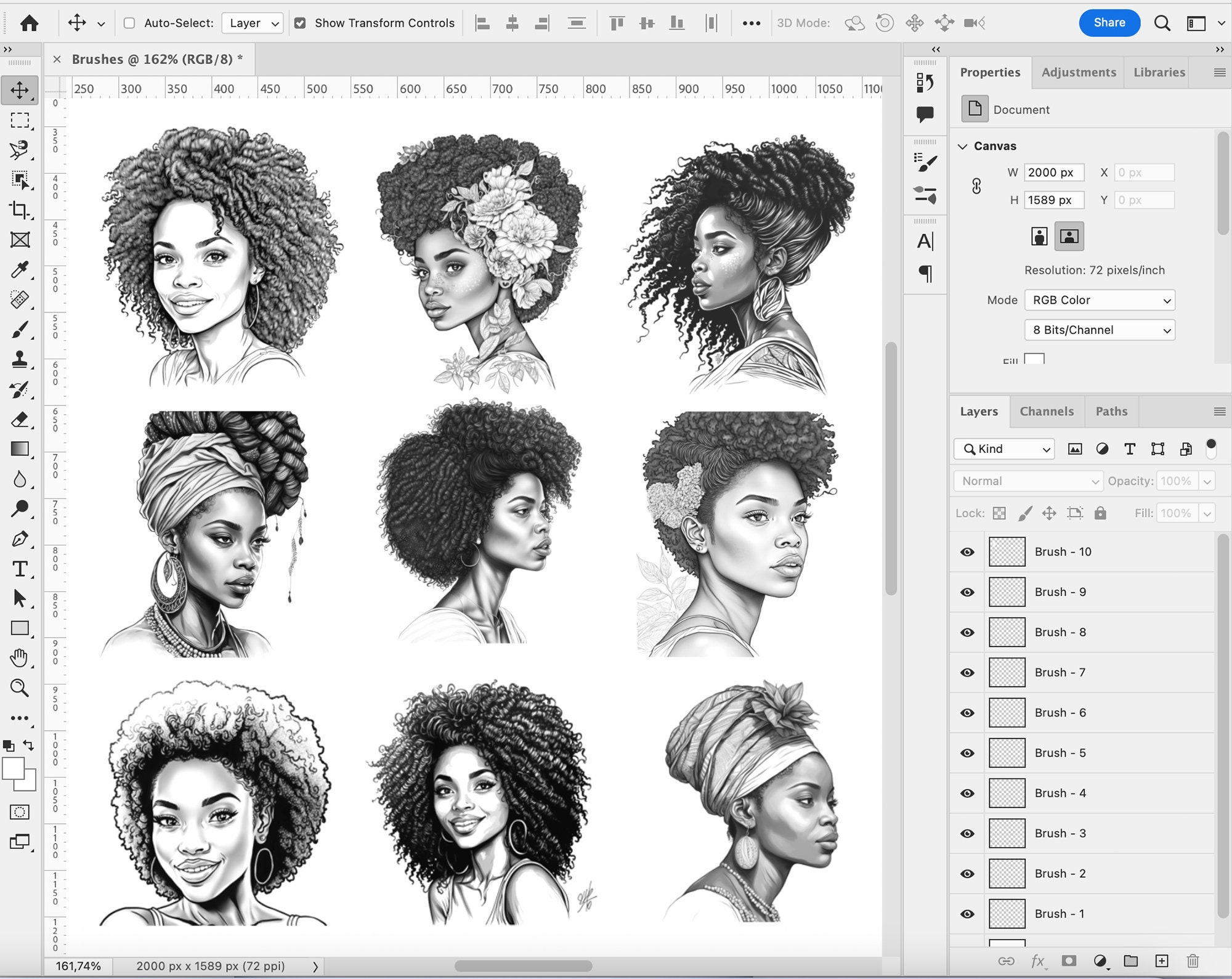 22 Photoshop Afro Women Brushes Fresco African Woman Brush - Etsy