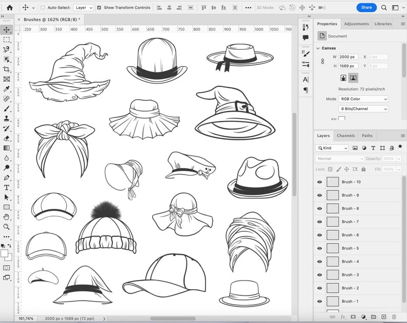 30 Photoshop Hats Brushes Adobe Fresco Caps Brushes Hat - Etsy