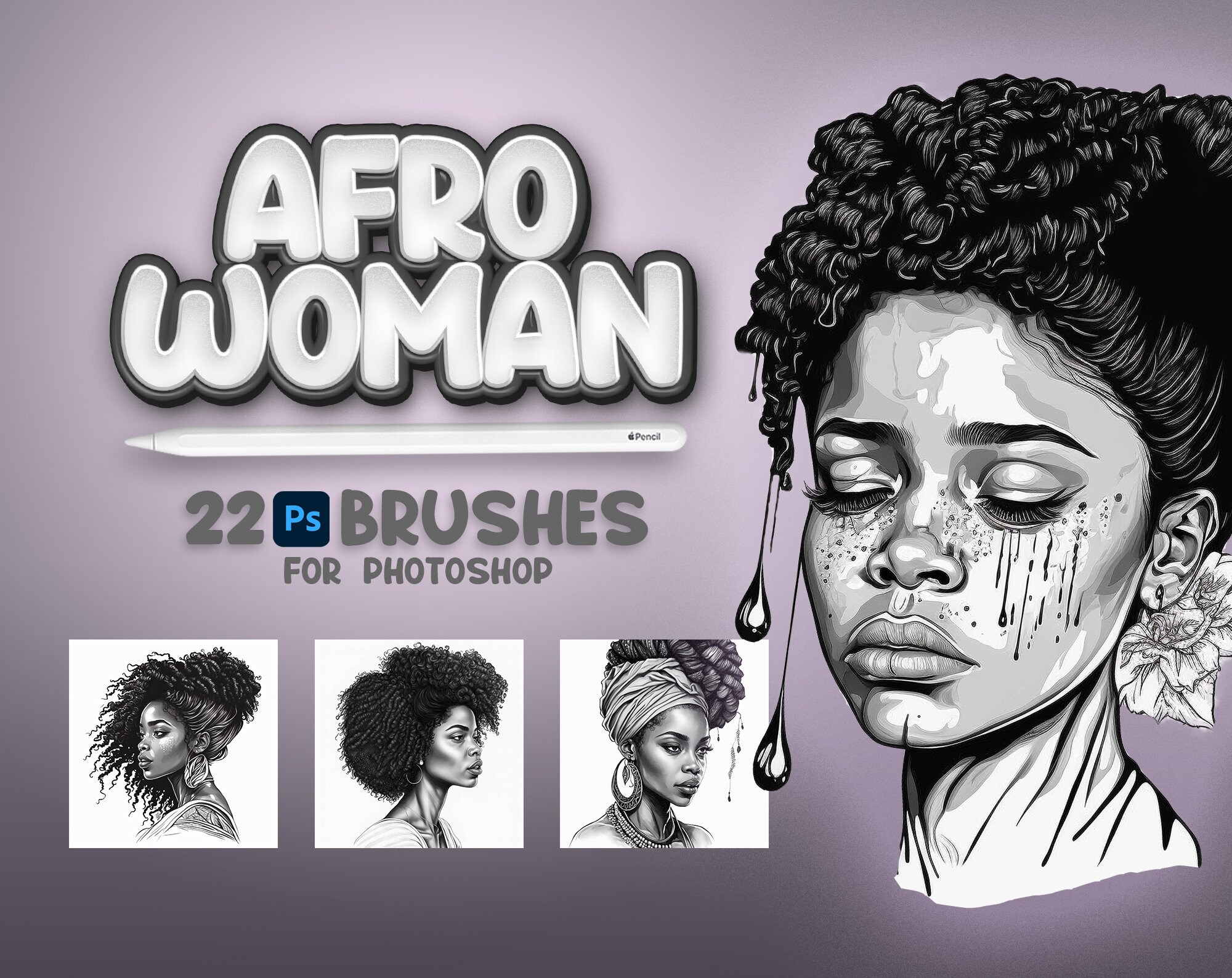 22 Photoshop Afro Women Brushes Fresco African Woman Brush - Etsy