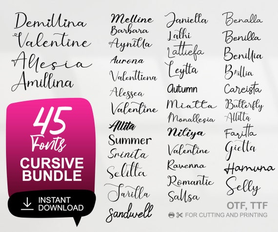 45 Cursive Font Bundle Cricut Font Bundle Font Heart Svg - Etsy