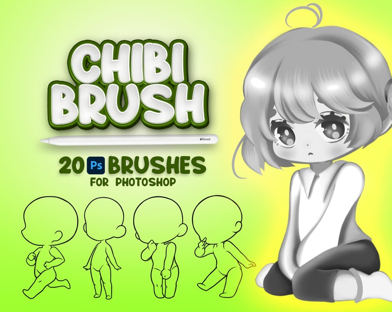 20 Photoshop Chibi Brushes, Adobe Fresco Anime Brush, Chibi Stamp ...