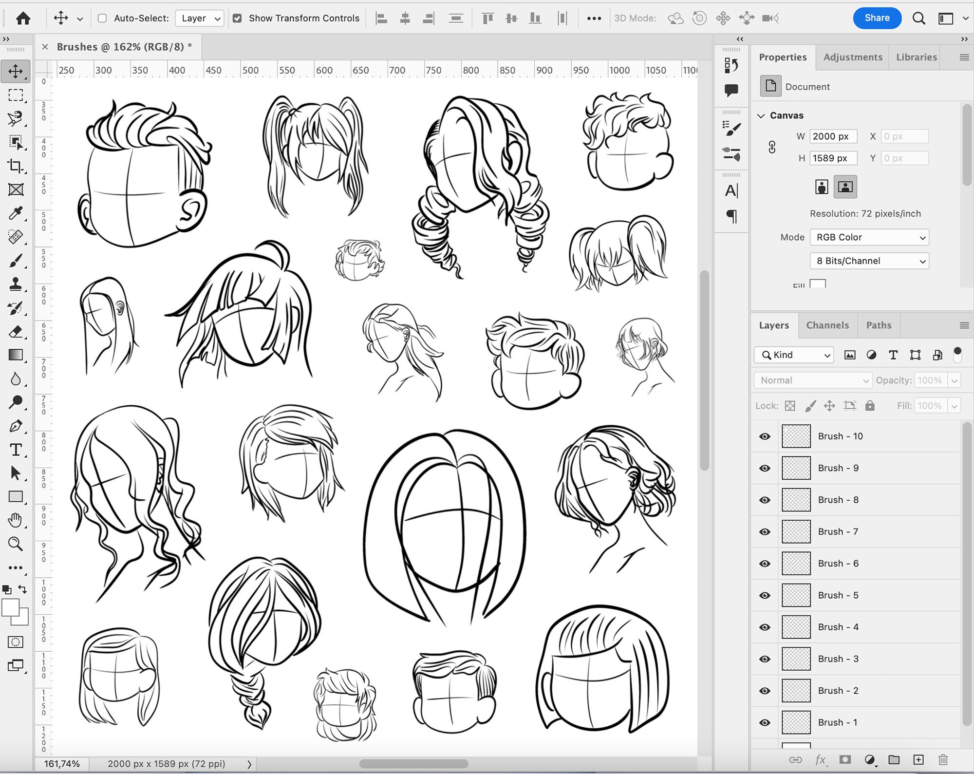 29 Photoshop Head Hair Brushes, Adobe Fresco Hairdo Brushes, Haircut ...