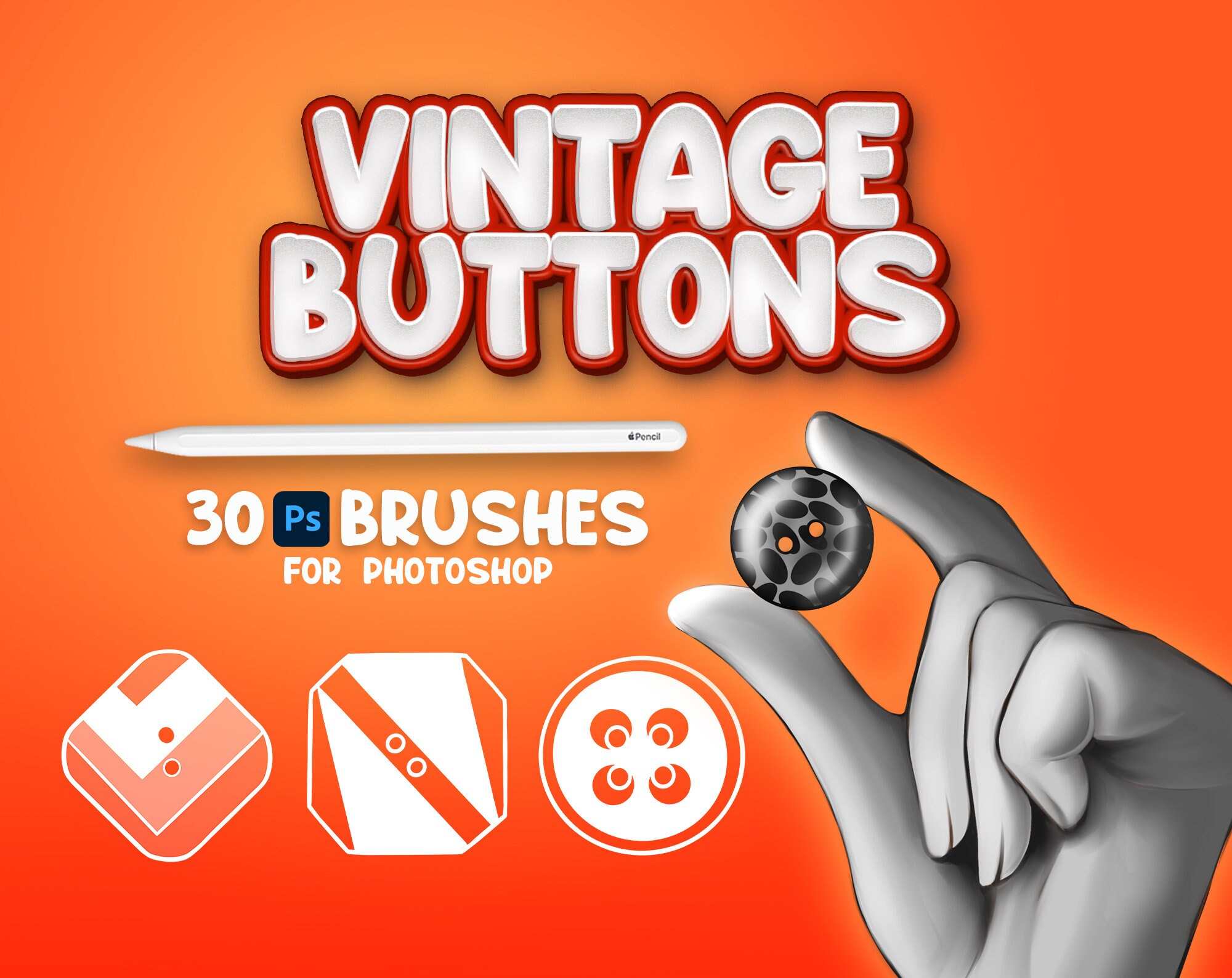 30 Photoshop Vintage Buttons Brushes, Adobe Fresco Fastener Brushes ...