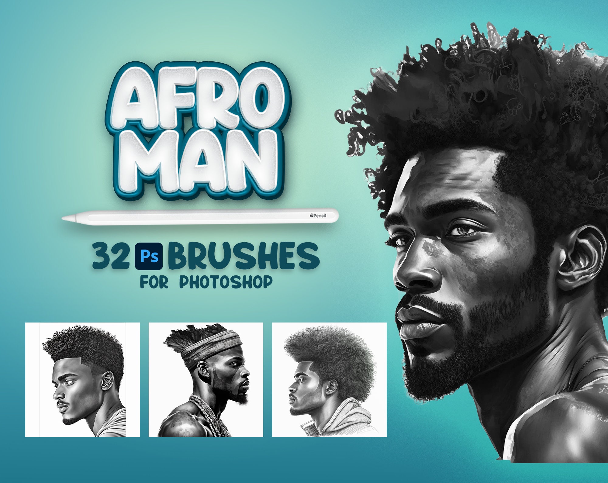 32 Photoshop Afro Men Brushes, Fresco African Man Brush, Afro People ...