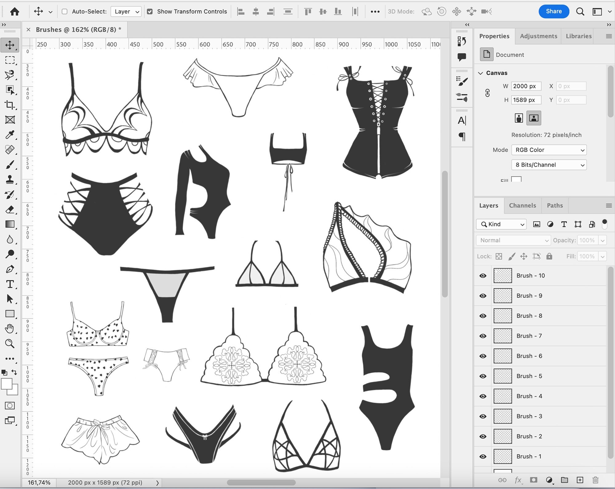 20 Photoshop Woman Lingerie Brushes, Adobe Fresco Underwear Brushes ...