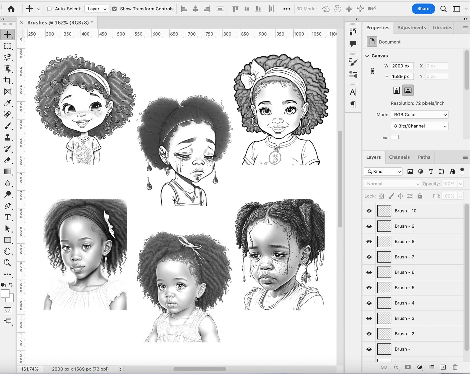 23 Photoshop Afro Little Girls Brushes, Fresco African Girls Brush ...