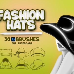 30 Photoshop Hats Brushes, Adobe Fresco Caps Brushes, Hat Stamp, Adobe ...