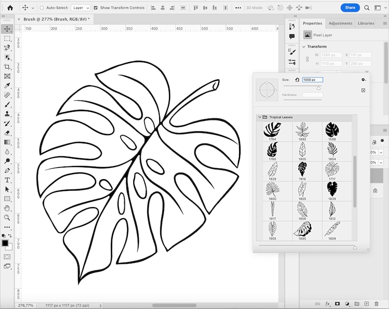 30 Photoshop Tropical Leaves Brushes, Adobe Fresco Palm Leaf Brush ...