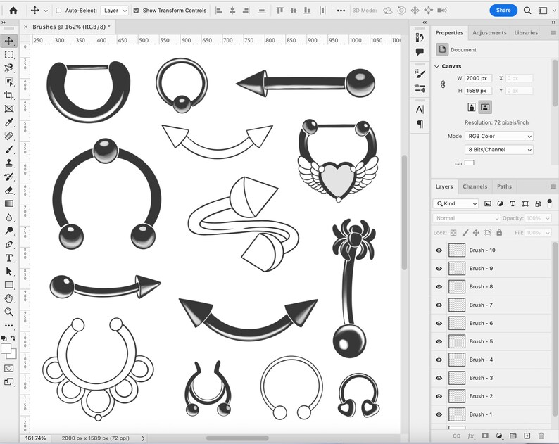 30 Photoshop Piercing Brushes, Adobe Fresco Earsplitting Brush ...