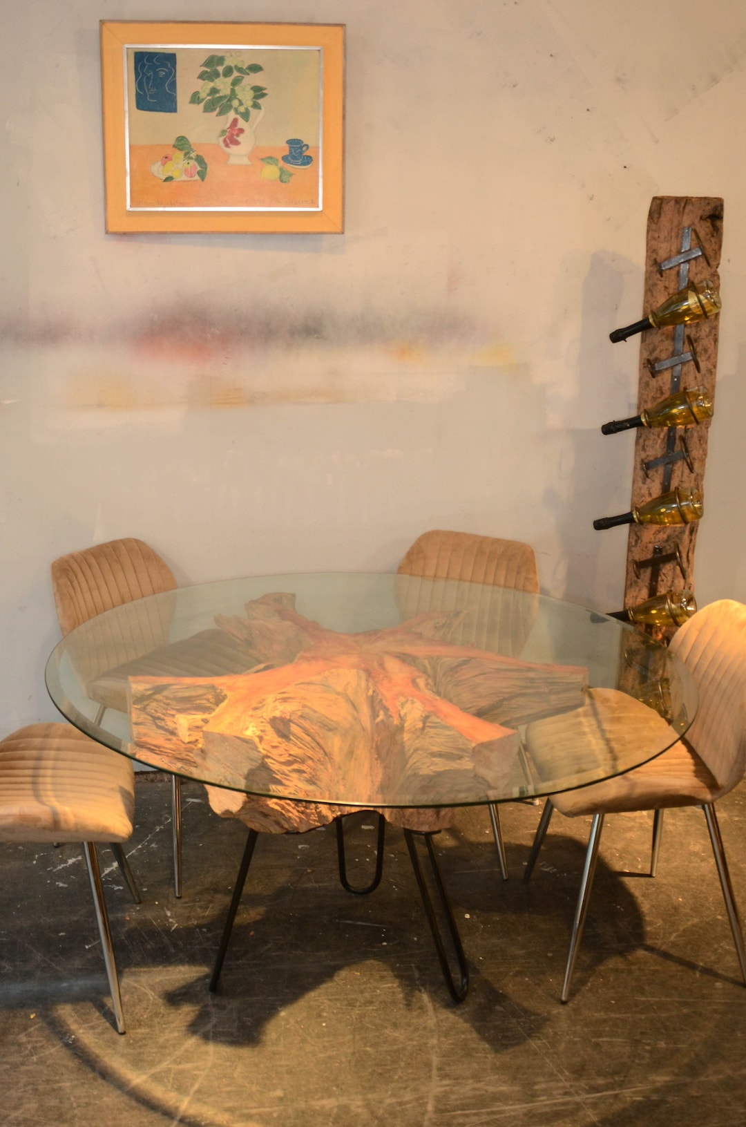 Pine Root Glass Top Dining Table 4 to 6 Seater Reclaimed Exeter ...