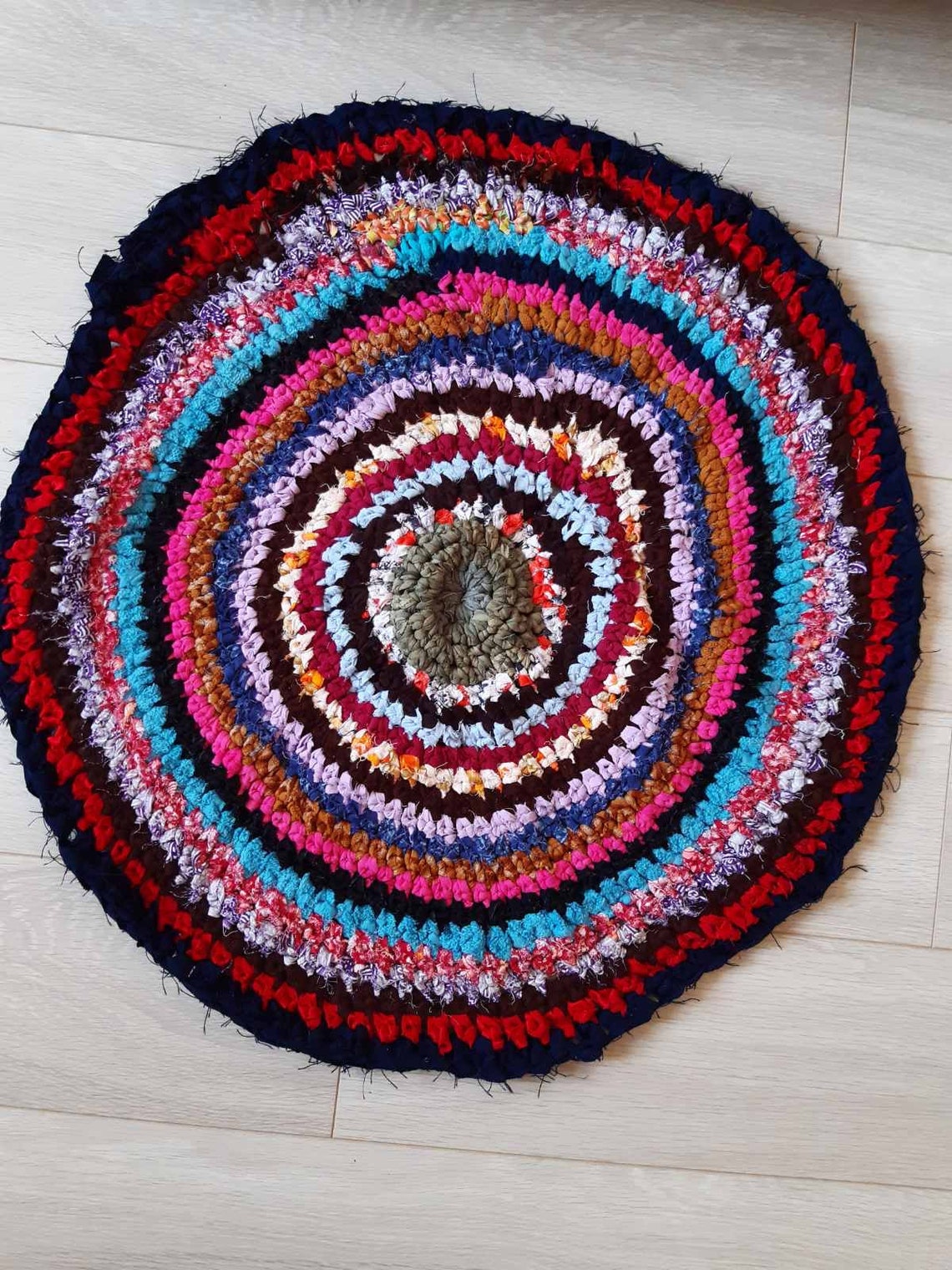 Round Textile Knitted Rug Crochet Knitted Rug Handmade Rag | Etsy