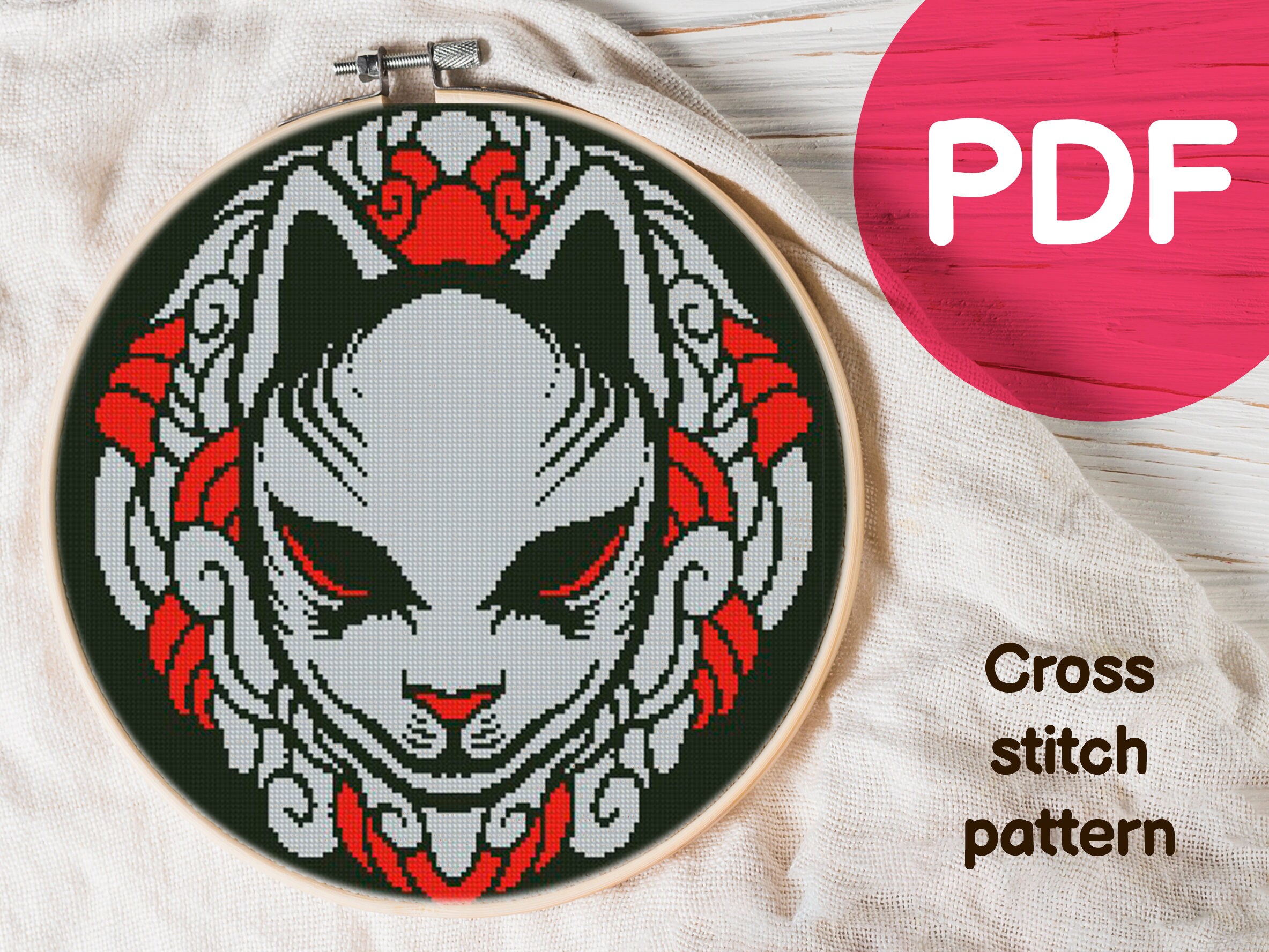 Kitsune mask cross stitch pattern Japanese anime style mask | Etsy