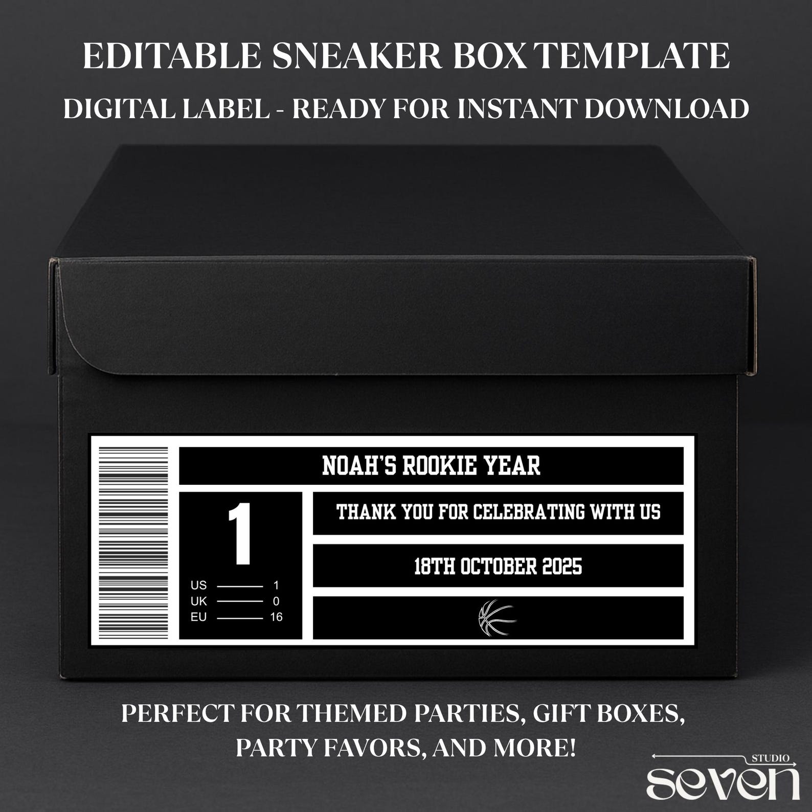 Custom Sneaker Box Label Template: Party Favor Decoration (digital ...