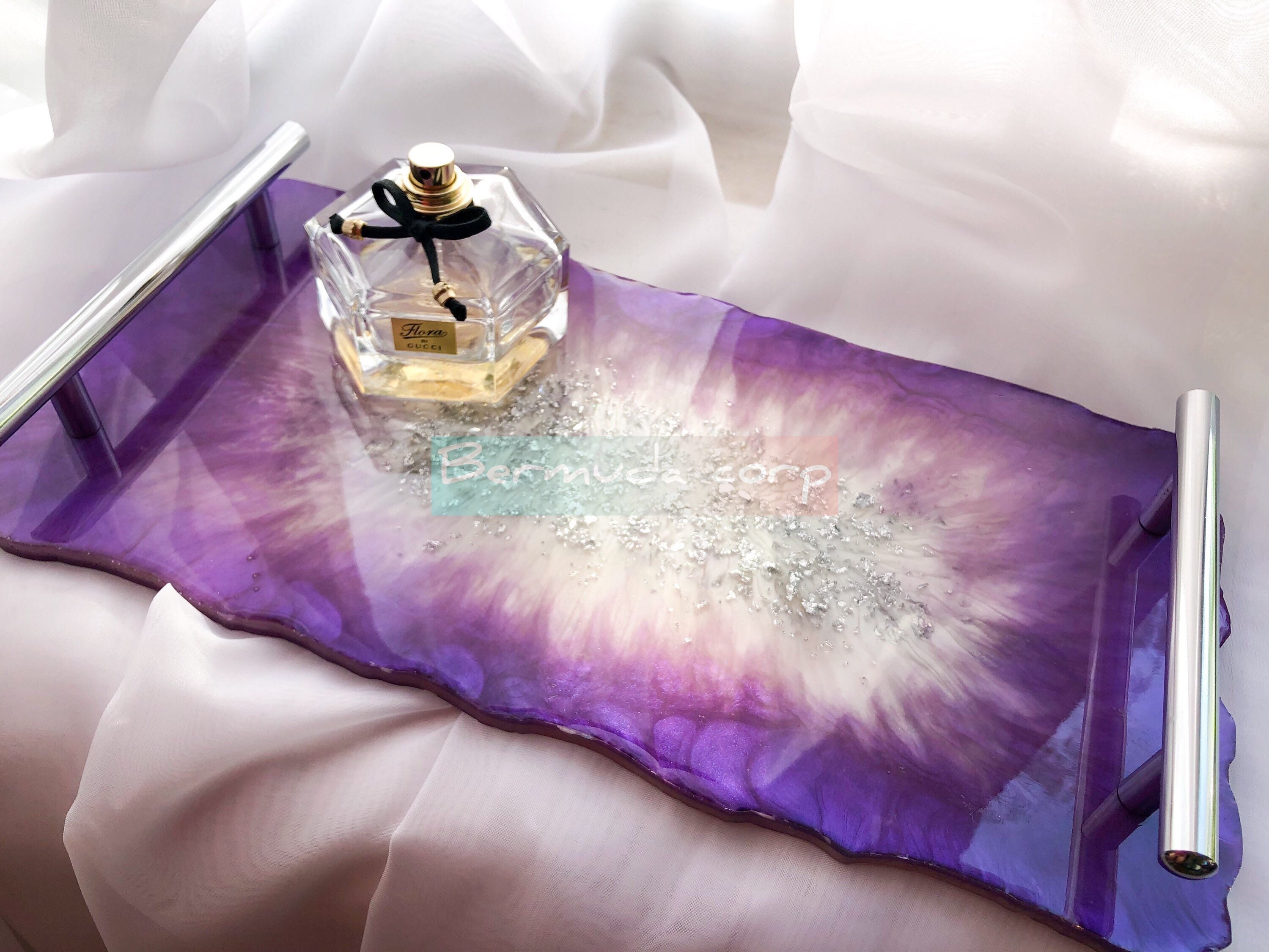 Set of Resin Tray and Round Coasters Luxury Purple Decorative - Etsy